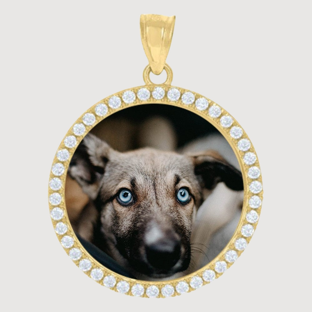 10K Solid Gold Custom Picture Pendant with CZ Stones – GOLDZENN