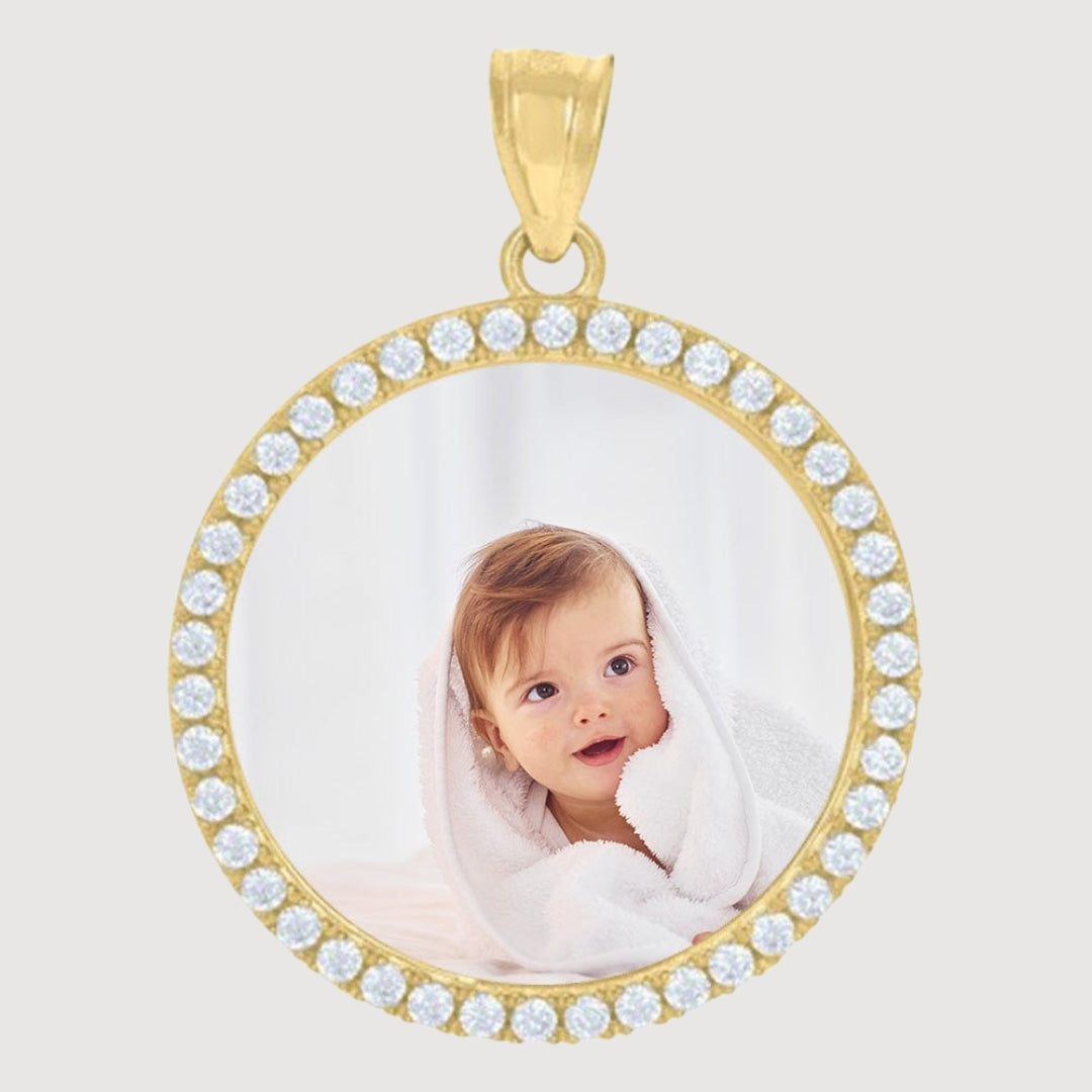 10K Solid Gold Custom Picture Pendant with CZ Stones – GOLDZENN