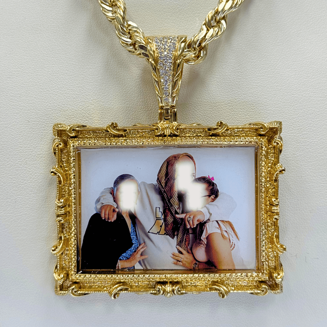 14K Gold Diamond Bail Big Frame Picture Pendant – GOLDZENN
