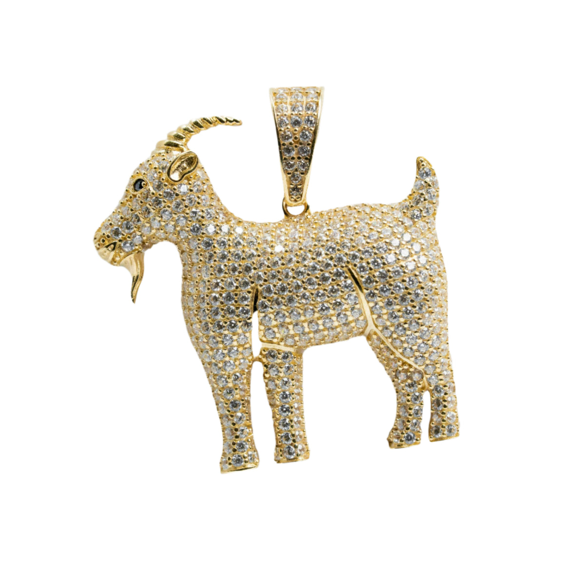 14K Yellow Gold Goat Pendant with CZ Stones | GOLDZENN