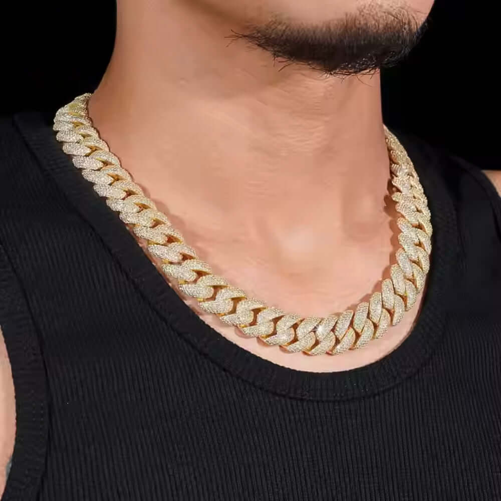 16mm Silver Moissanite Cuban Link Chain | GOLDZENN