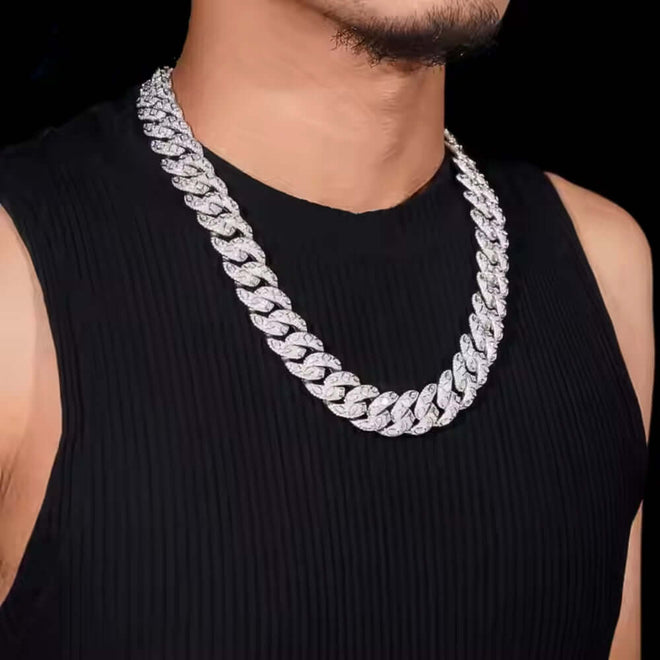 Silver Iced-Out Cuban Link Chains | Moissanite | Goldzenn – GOLDZENN