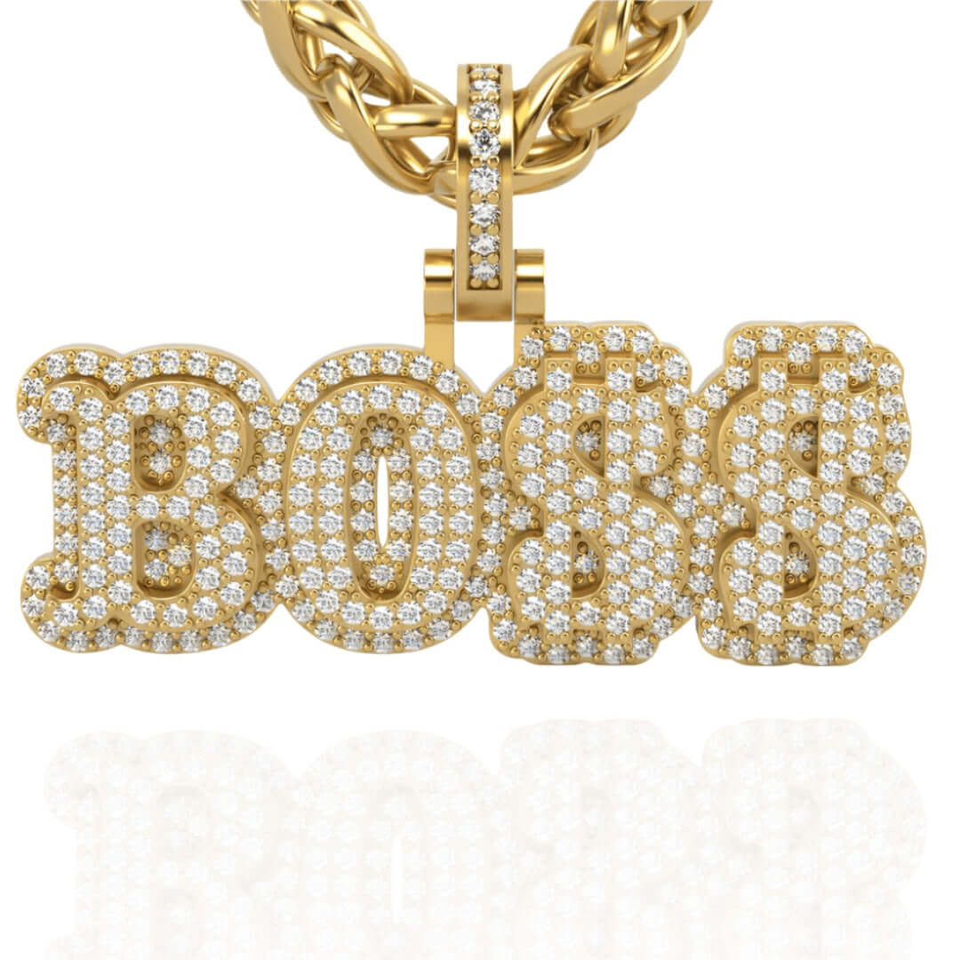 14K Gold BOSS Pendant – Diamond-Accented Power Statement – GOLDZENN