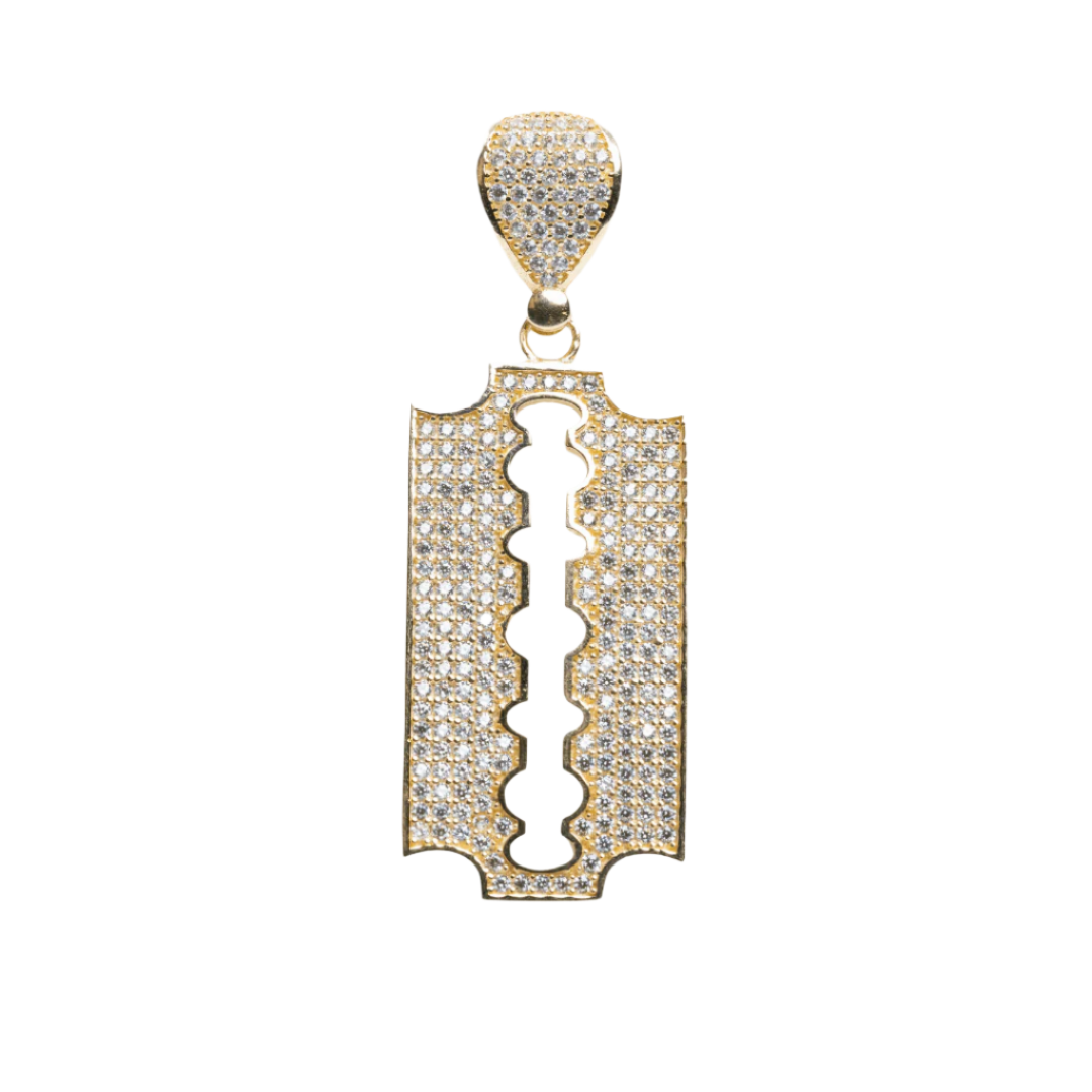 Razor Blade Pendant with CZ Stones – 14K Yellow Gold – GOLDZENN