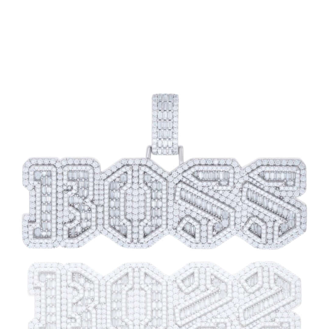 Silver Moissanite BOSS Charm Pendant | GOLDZENN
