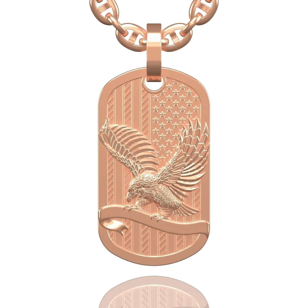 US Flag & Eagle Tag Pendant in 14K Gold | Men's Gold Pendant – GOLDZENN
