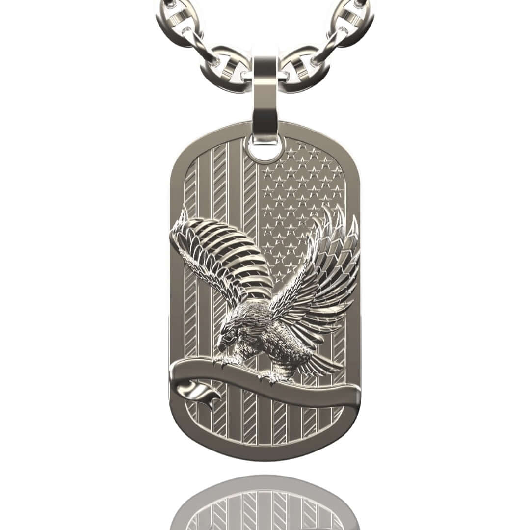 US Flag & Eagle Tag Pendant in 14K Gold | Men's Gold Pendant – GOLDZENN