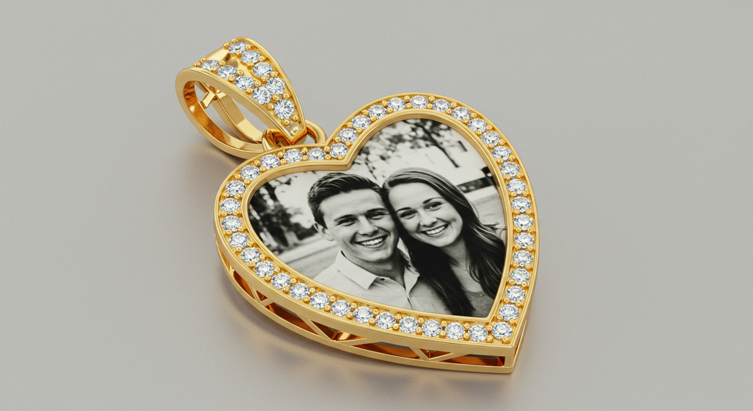 10K Solid Gold Custom Picture Pendant with CZ Stones – GOLDZENN
